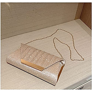 VINMEN Evening Bags Purses For Wedding Glitter Clutch for Women Dressy Clutches with Shoulder Chain (Gold)