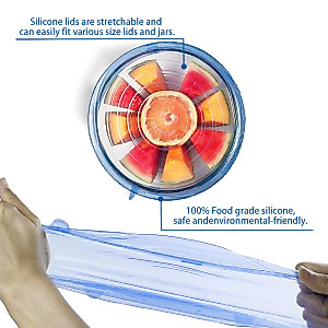 YAZJIWAN Silicone Stretch Lids, Durable & Eco-Friendly Elastic Lids Reusable Heat Resistant Various Sizes Cover for Bowl (Blue-6pack)