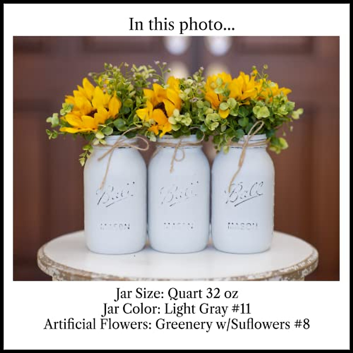 Set of 3, 4, or 5 - Painted Distressed Mason Jars - Choose Pint 16 oz or Quart 32 oz, Your Choice of Jar Colors, Artificial Flowers are Optional, Rustic Wedding Centerpieces for Tables Mason Jars