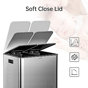 ANVAVA Trash Can, 30 Liter(2x15 Liter) Dual Step Trash Can Stainless Steel Dual Compartment Recycling Kitchen Step Trash Can with Removable Inner Bucket and Soft Close Lid Rubbish Bin (30 Liter)