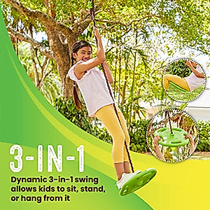 Swurfer Disc Tree Swing - Swing Sets for Backyard, Outdoor Swing Playset, Swingset Outdoor for Kids, Easy Installation, Adjustable Heavy Duty Braided Rope, Weather Resistant, Ages 4 & Up,Green