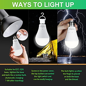 DABAOLUM 6 Pack Rechargeable Emergency Light Bulbs, Battery Powered LED Light Bulb 6000K Daylight E26 120 Volt 9W 60W Equivalent with 1200mAh for Home Power Outage Camping Hurricane