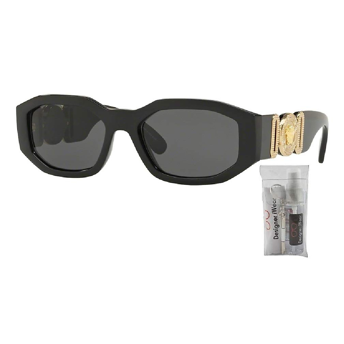 Versace VE4361 MEDUSA Rectangular GB1/87 53M Black/Grey Sunglasses For Men For women+ BUNDLE With Designer iWear Eyewear Kit