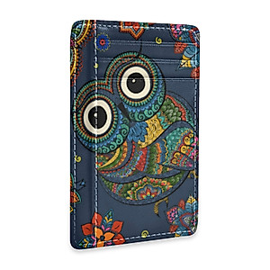 Linomo Thin leather Card Holder and Money Clip Ethnic Owl Flower Wallet RFID Blocking for Men & Women