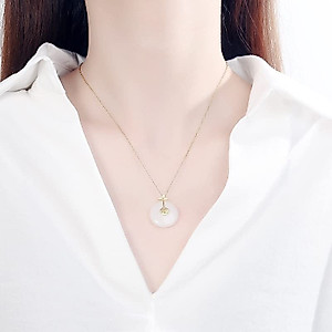AMINKINA 14K Chrysoberyl Pendant Necklace, White Jade Pendant Necklace, Mother's Day, Birthday Gift for Mother, Wife (White jade, 14K)