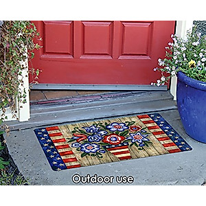 Toland Home Garden 800253 Patriotic Flowers Summer Door Mat 18x30 Inch 4th of July Outdoor Doormat for Entryway Indoor Entrance