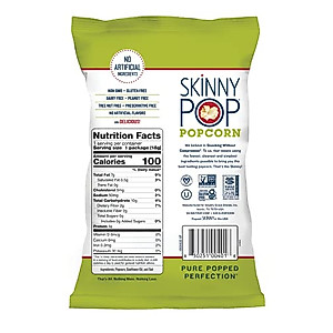 SkinnyPop Original Popcorn, Individual Snack Size Bags, Skinny Pop, Healthy Popcorn Snacks, Gluten Free, 0.65 Ounce (Pack of 30)