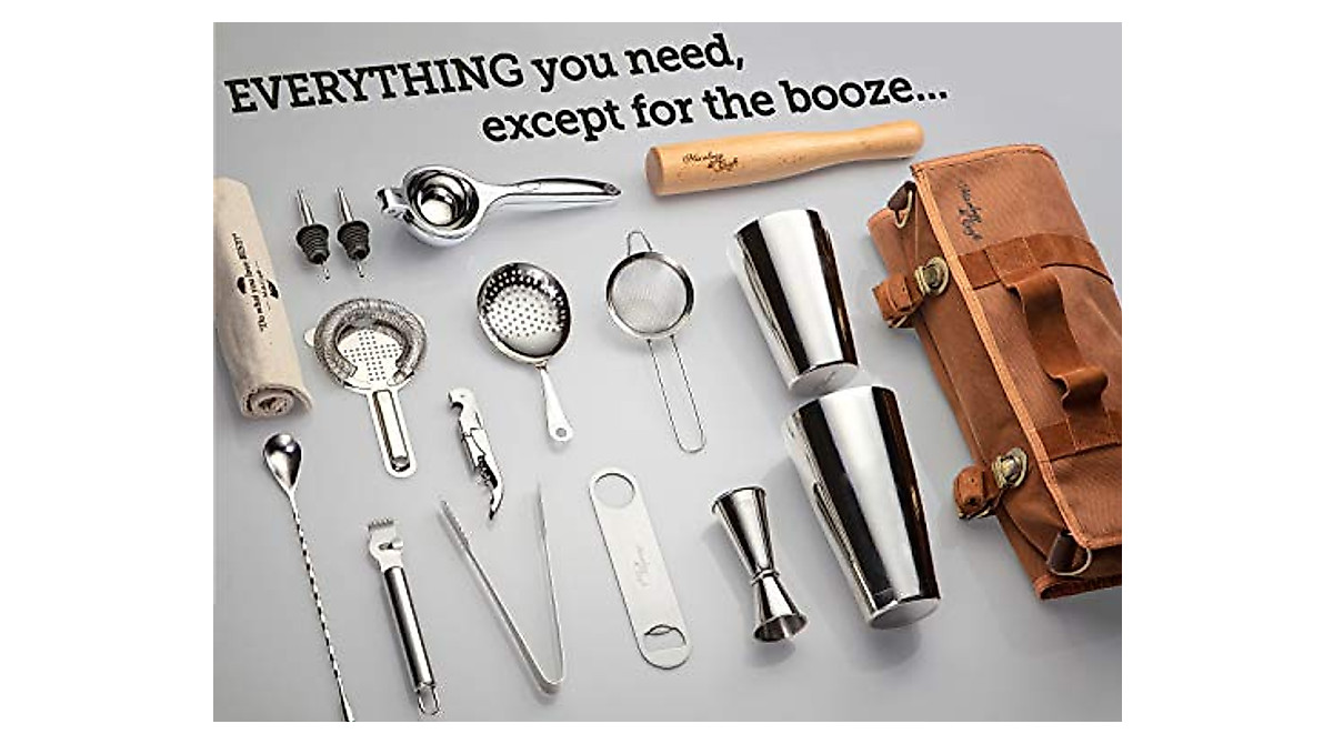 Travel Bartender Kit Bag - 17-Piece Copper Bar Set for On-the-Go Mixology