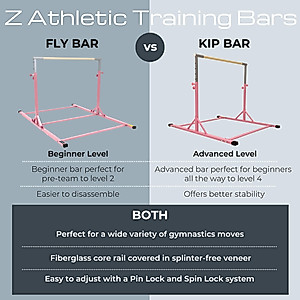 Z ATHLETIC Flyaway Duo Adjustable Horizontal Bar and 4 Ft x 6 Ft Gymnastics Mat, Pink