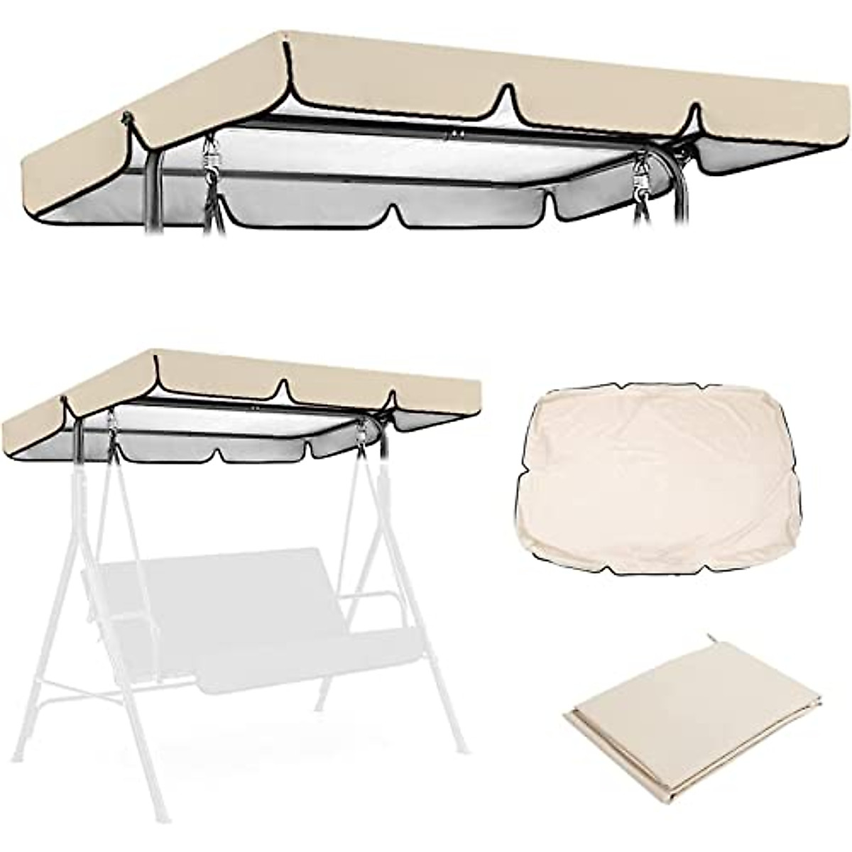 Outdoor Swing Canopy Replacement,Anti-UV/Waterproof Patio Chair Top Cover for Swing,Replacement Canopy Cover for 2/3-Seater-Swing Chair(Top Cover Only)