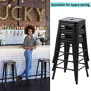 Bar Stools, Counter Indoor-Outdoor Stackable Metal Bar Stools Set of 2 Backless 24 Inch Restaurant Kitchen Dining Chairs Patio Bistro Pub Trattoria Tolix Industrial Stools Hold Up to 300Lbs, Black