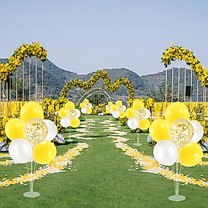 ZJDHPTY 6 Set Balloon Stand with Yellow and White Balloons Centerpiece Table Decorations Bee Daisy Sunflower Theme Pary Decorations Birthday Bridal Shower Wedding New Years Decorations 2025