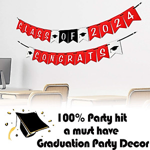 Class of 2022 Congrats Banner - Perfect Graduation Decorations Party Supplies for Grad Party Bunting White Black Red
