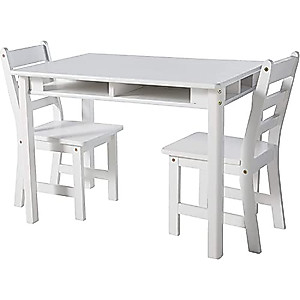 Lipper International Child's Rectangular Table with Shelves and 2 Chairs, White