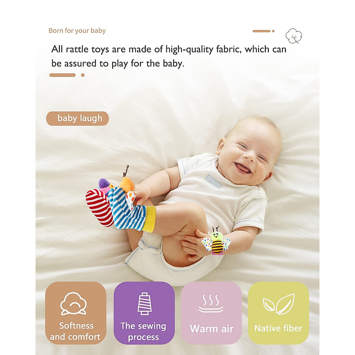 Wrist Rattle Foot Finder Sock for 0-36 Months Baby Boys and Girls, Newborn Baby Soft Hand & Feet Rattle 0-3 Years, Arm Leg Babies Development Toys for Infant Bebe (MBR-4 PCS)