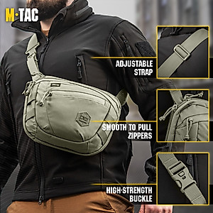 M-Tac Tactical Large Crossbody Bag for Men - Concealed Carry Sling - Multicam Black CCW Chest Bag - Elite Sphaera Shoulder Pack (Regular)