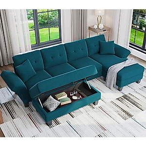 Belffin Convertible L Shaped Couch with Reversible Large Ottoman L Shape Sofa Storage Chaise Sectional Sofa Living Room Furniture Peacock Blue