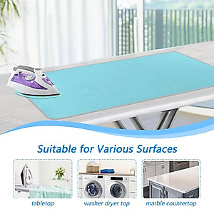 Kigai Plain Sky Blue Solid Color Ironing Mat - with 3mm Padding & Silicone Iron Rest, Quilting & Travel Portable Ironing Pad, Quilted Washer Dryer Heat Resistant Pad 47 X 27.6 Inch
