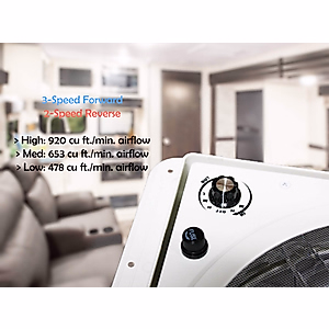 Heng's Industries Zephyr I RV Roof Vent Fan, 3-Speed Forward, 2-Speed Reverse - Manual Crank RV Roof Vent Fan -White, Clear Lid -