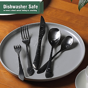 Matte Black Silverware Set - viishow 20-Piece Stainless Steel Flatware Set for 4, Matte Tableware Modern Satin Finished Kitchen Cutlery Set Eating Utensils Set, Dishwasher Safe