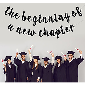 The Beginning of a New Chapter Banner, Farewell Party Decorations, 2024 Graduation Banner, Engagement Baby Shower New Home Job Change Party Decorations Black Glitter