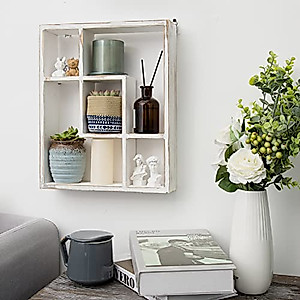 MyGift Wall Mounted Whitewashed Wood Collectible Display Cubby Shelf with 5 Compartments - Hang Vertical or Horizontal