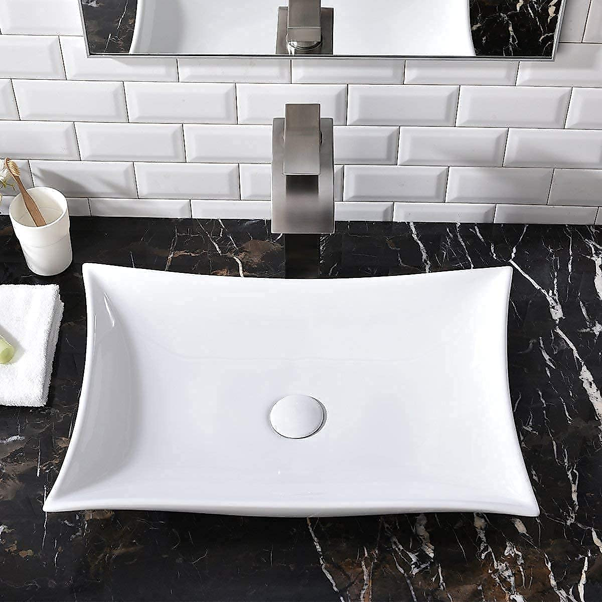 SHACO Contemporary 22.44" X 14.57" Porcelain Ceramic Above Counter Bathroom Vessel Sink, Countertop Bowl Lavatory Vanity Big Bathroom Sink