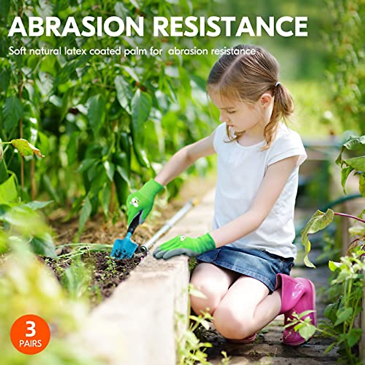 Vgo... 3-Pairs Age 3-5 Kids Gardening Gloves, Children Yard Work Gloves, Soft Safety Rubber Gloves (XXXS, KID-RB6013)