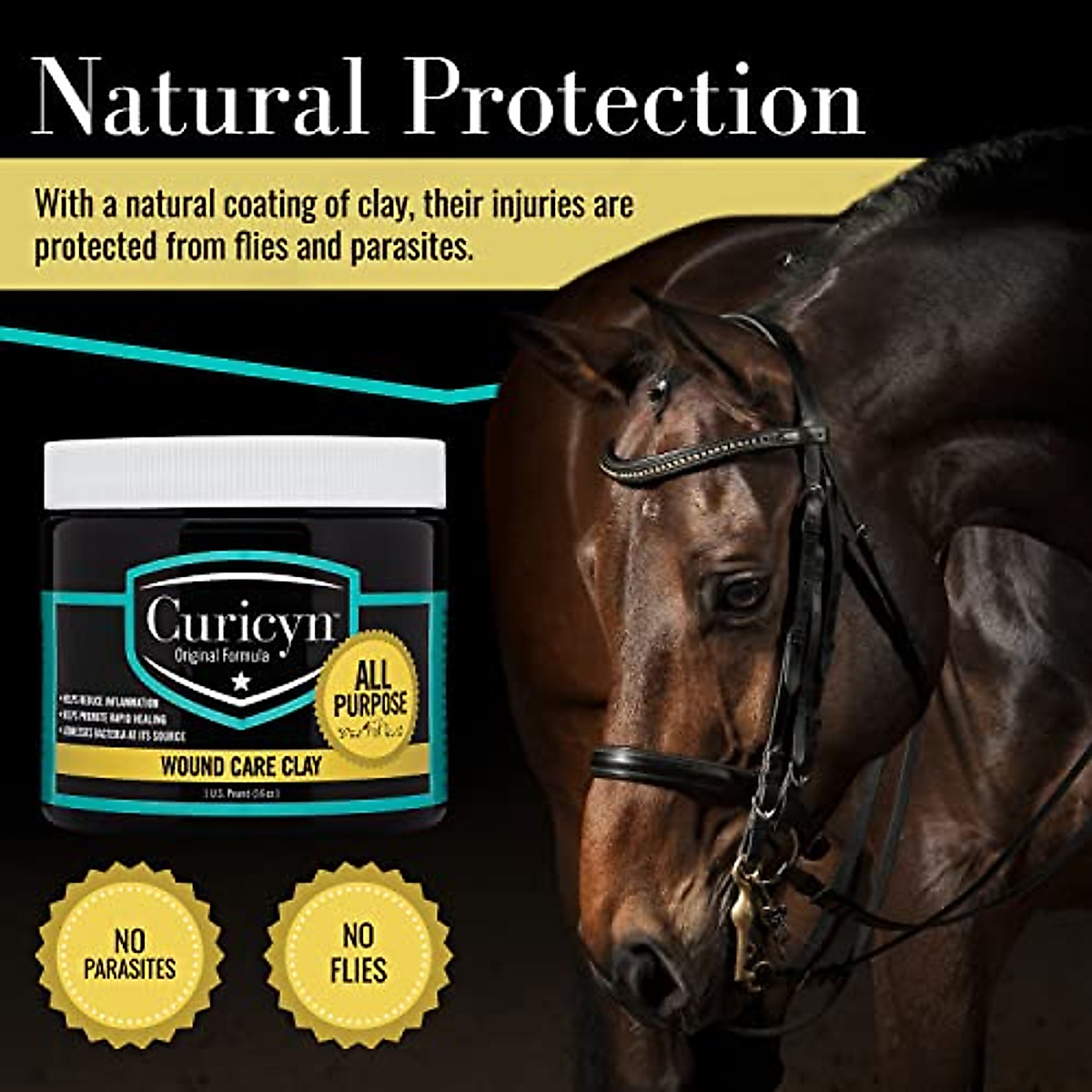 Curicyn Animal Wound Care Clay 16oz. - Vet-Approved Natural Skin Ointment For Dog, Cat, Horse, and Other Livestock - Bentonite Clay with Aloe Treatment - Gentle No Sting Fast-Acting Formula