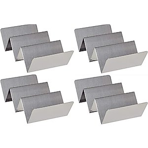 Set of 4 Metal Taco Holders - Stainless Steel Taco Trays- Dishwasher, Oven, and Grill Safe - Great for Sandwiches and Hotdogs too (4)