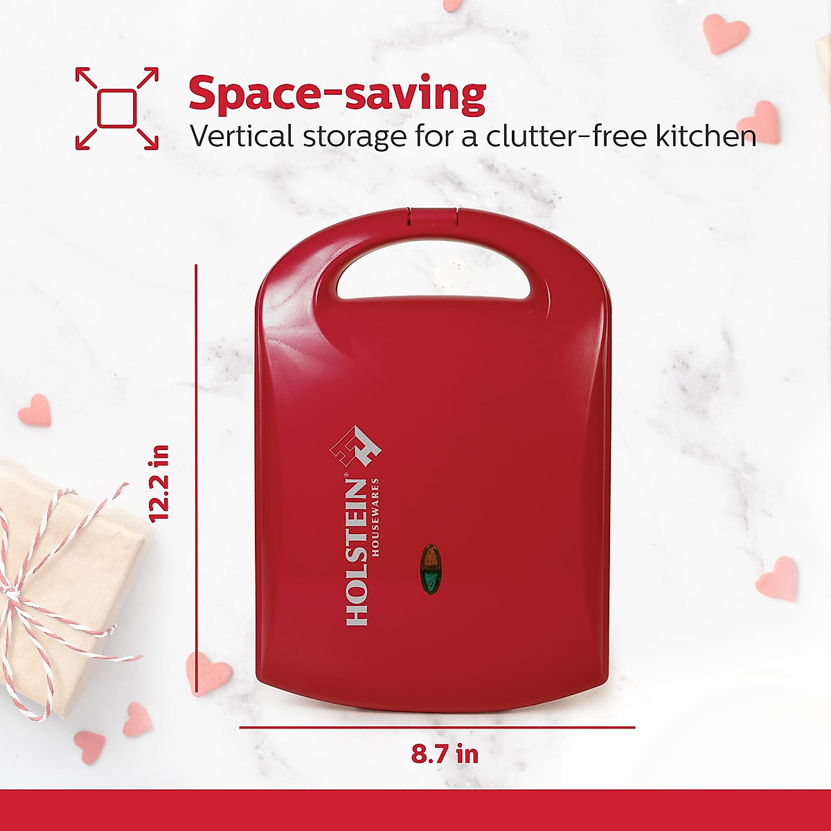 Holstein Housewares - Non-Stick Heart Waffle Maker, Red - Makes 4 Heart-Shaped Waffles in Minutes