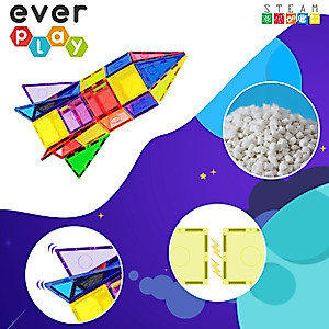 Everplay Magnetic Tile Building Block Set Construction Magnet Tiles Toy Blocks STEM Educational Learning Kit Toddler Preschool Games Rocket Playset Toys Unlimited Creation Boys Girls Age 3 and up