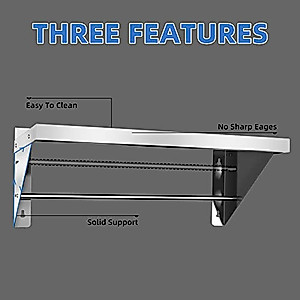 HXCFYP Stainless Steel Shelf 12 x 36 Inches 280 lb, NSF Commercial Wall Mount Floating Shelving for Restaurant, Kitchen, Home and Hotel