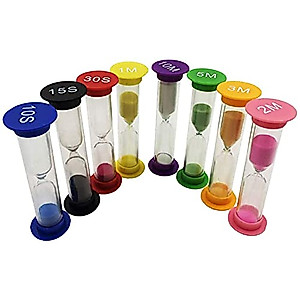 Inzopo 8Pcs Hourglass Sand Timer Sandglass Sand Clock Timer Game Timer Hourglass Timer Sand Clock Timer for Games Classroom Home Office, 10/15/ 30 Seconds & 1/2/ 3/5/ 10 Minutes