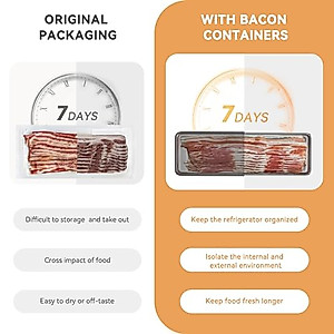 2 Pcs Bacon Container for Refrigerator, 304 Stainless Steel Airtight Deli Meat Storage Containers with Clear Lid and Non-Slip Bottom,for Kitchen Fridge Organizers and Storage (Square+Rectangular)