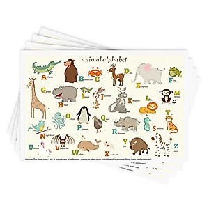 Disposable Stick-on Placemats 40 Pack for Baby & Kids, Restaurant Table Mats 12" x 18" Sticky Place Mats, Toddler Baby Placemat, Animal Alphabet Theme