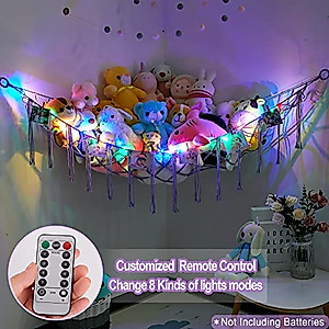 2 Pack Beinou Stuffed Animals Net Or Hammock Stuffed Animal Storage With Led Lights Hanging Plush Toy Hammock Corner Toy Storage For Kids Playroom Nursery Decor