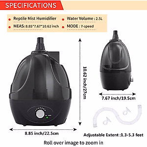 BETAZOOER Reptile Humidifiers Mister Fogger with Extension Tube/Hose, Suitable for Reptiles/Amphibians/Herps/Vivarium with Terrariums and Enclosures (2.5 Liter Tank)