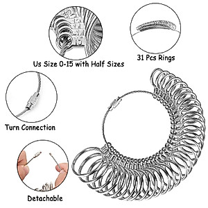 Accmor Ring Sizer Tool Including Ring Mandrel & Ring Sizer Guage, 4 Sizes Ring Measurement Stick Metal Mandrel & Finger Sizing Measuring Tool Set for Jewelry Making Measuring