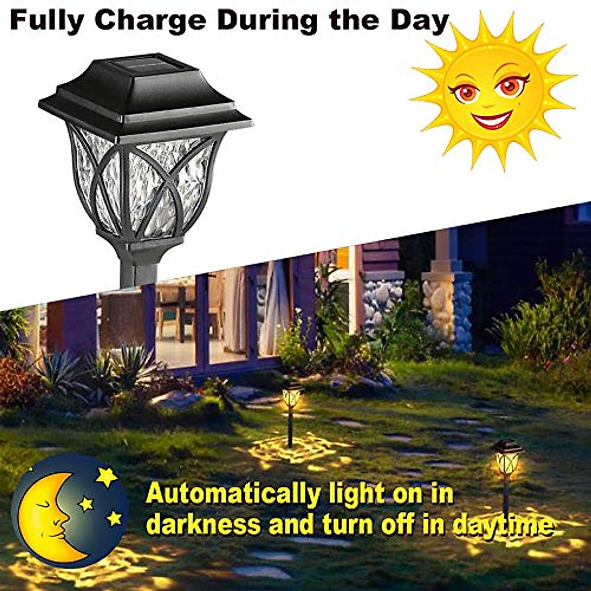 LANSGARINE Solar Pathway Lights Outdoor Waterproof,Solar Powered Garden Stick Lights, LED Solar Yard Lighting for Landscape,Lawn, Patio, Walkway, Driveway