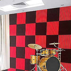 48 Pack Black/red 12 "X 12 "X1" Acoustic Panels Studio Soundproofing Foam