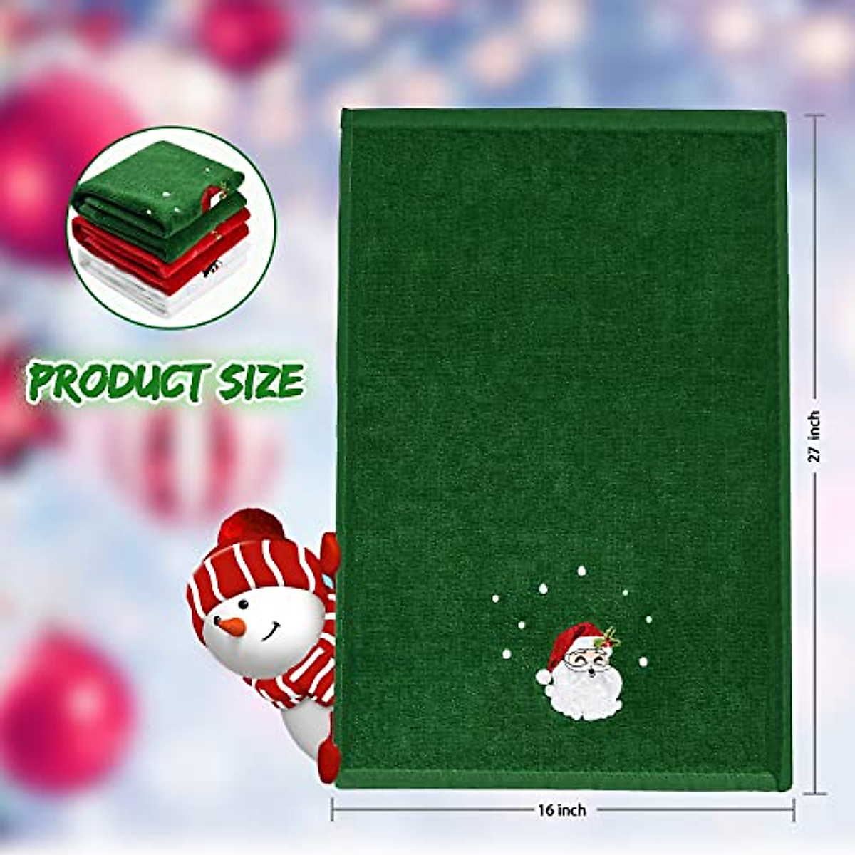 Large Size 16" x 27" Christmas Hand Towels, 100% Pure Cotton Bathroom Decorative Towels Soft Washcloths Kitchen Hand Towels Perfect Christmas Decor, Pack of 3 (Red, White, Green)