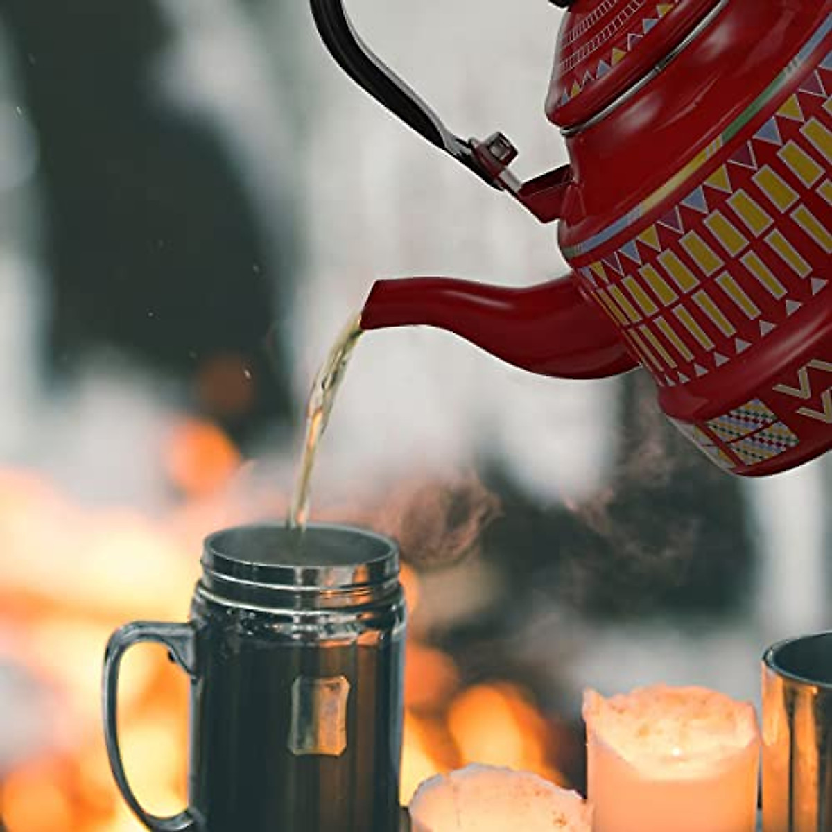 MAXBUS Enamel Tea Kettle Enamel Teapot Hot Water Kettle Pot Stovetop Safe Teapot with Handle Water Heating Pot Coffee Kettle for Stovetop Induction Cooker Red (Color : Red)