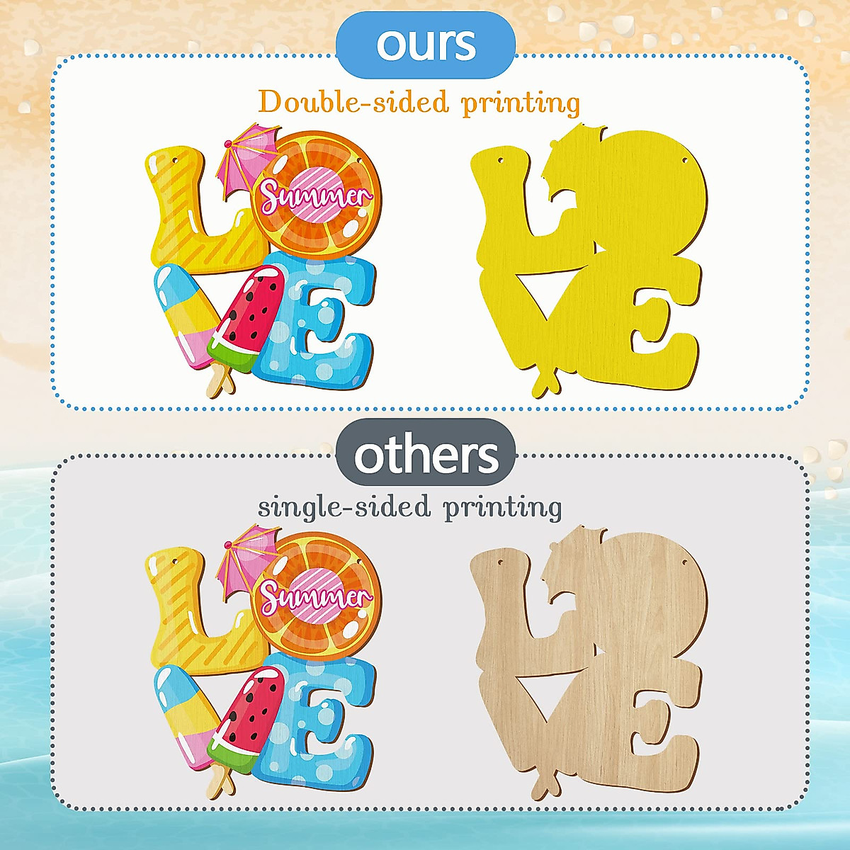 2 Pieces Ice Cream Sandbeach Hanging Sign Happy Summer Wood Sign Sweet Summer Wood Ornaments Summer Welcome Sign Door Wood Hanging Sign for Summer Holiday Party Home Door Wall Window Decor (Sandbeach)