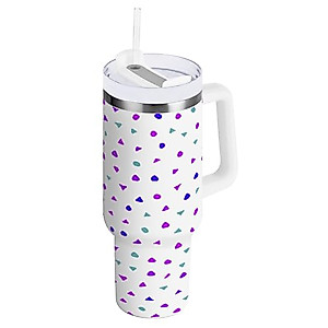 Jihqo Little Triangle Polka Dots 40 oz Stainless Steel Vacuum Insulated Tumbler with Handle and Straw Lid, Leakproof Water Bottle Double Wall Travel Mug Coffee Cup, Cupholder Friendly