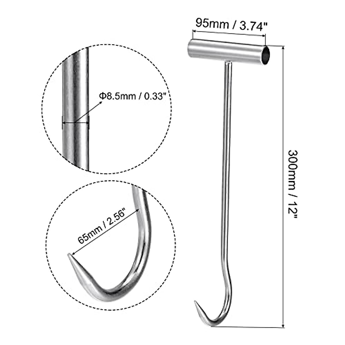 uxcell T-Handle Meat Boning Hook, Galvanized Curved T Hooks for Kitchen Butcher Shop Restaurant 12"(300mm)