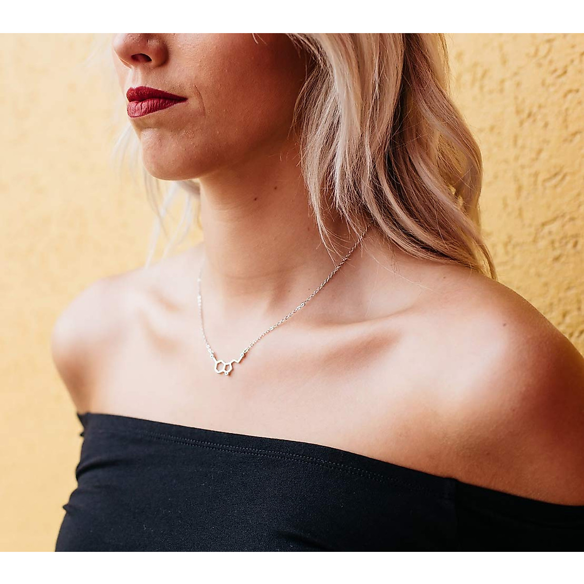 Happiness Serotonin Molecule Necklace With Gems For Women, Ideal Necklaces For Teacher, Professor, Chemistry Grad, And Science Jewelry Lovers (White)