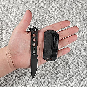 CIVIVI Circulus Fixed blade knife, 1.96" Cutting Edge Black Stonewashed 10Cr15CoMoV Steel with A Black Kydex Sheath, A Nylon Lanyard with Titanium Bead C22012-1