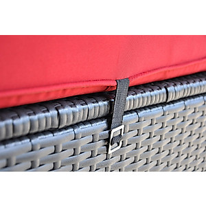 MCombo Outdoor Patio Black Wicker Furniture Sectional Set Resin Rattan Chair Conversation Sofas with Cushion Covers 6085-1008 (Red)