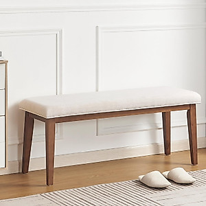 kinmars Upholstered Bench for Bedroom End of Bed,42.5-inch Entryway Bench for Living Room,Dining Bench with Padded Seat and Solid Wood Leg for Kitchen Bedroom,Indoor and Hallway (Bench, Beige)